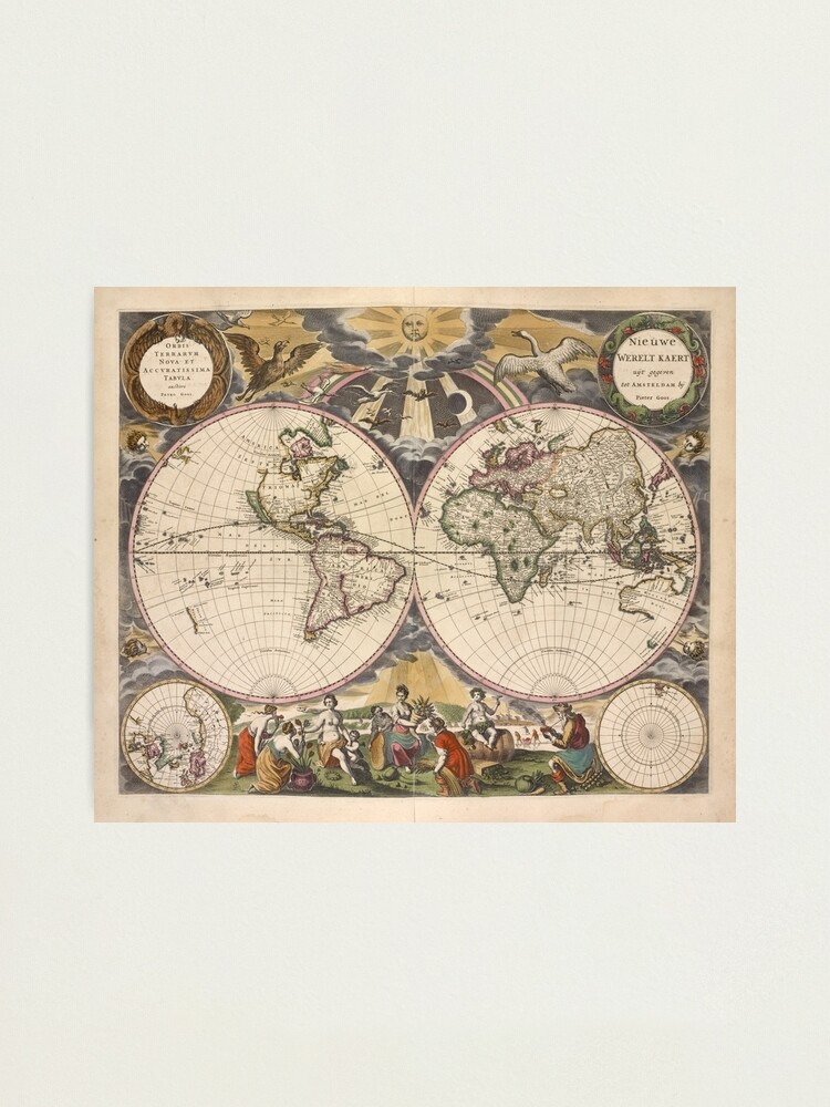 "Vintage Map of The World (1672)" Photographic Print by BravuraMedia ...