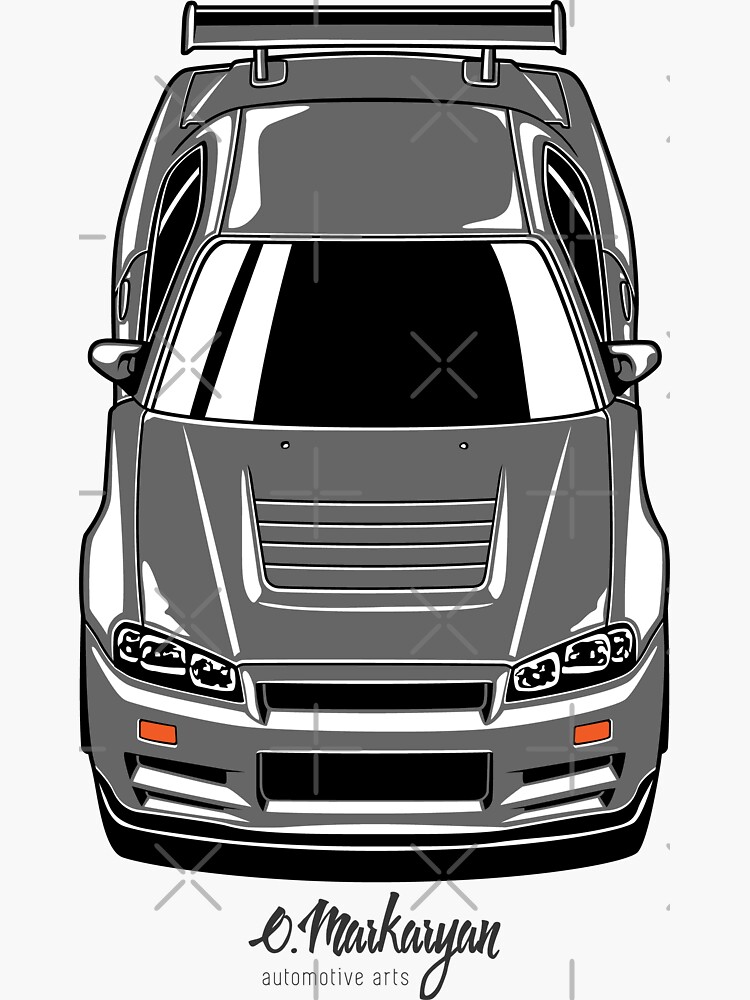 "Skyline R34 GT-R (grey)" Sticker for Sale by OlegMarkaryan | Redbubble