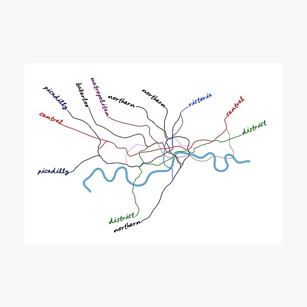 "London Geographical Tube Map" Photographic Print by JosieMakesStuff ...