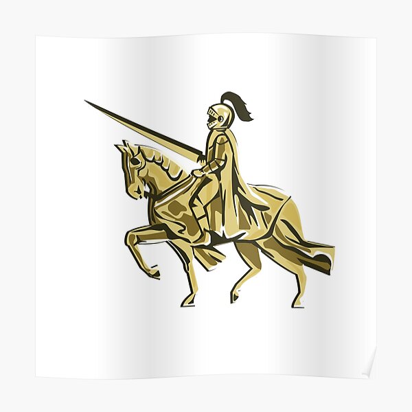 "Knight Riding Steed Lance Isolated Retro" Poster for Sale by ...