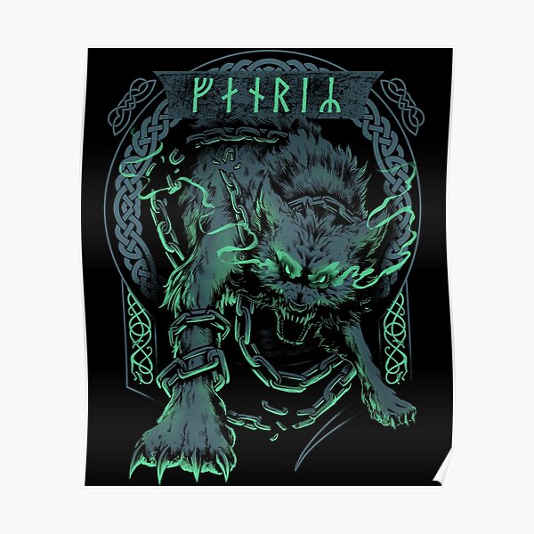 "Fenrir Wolf Norse Futhark Runes Viking Mythology Ragnarok Green ...