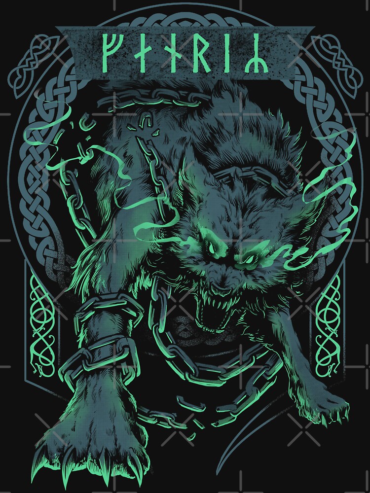 "Fenrir Wolf Norse Futhark Runes Viking Mythology Ragnarok Green ...