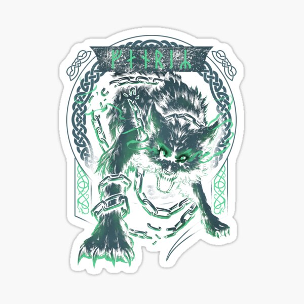 "Fenrir Wolf Norse Futhark Runes Viking Mythology Ragnarok Green ...