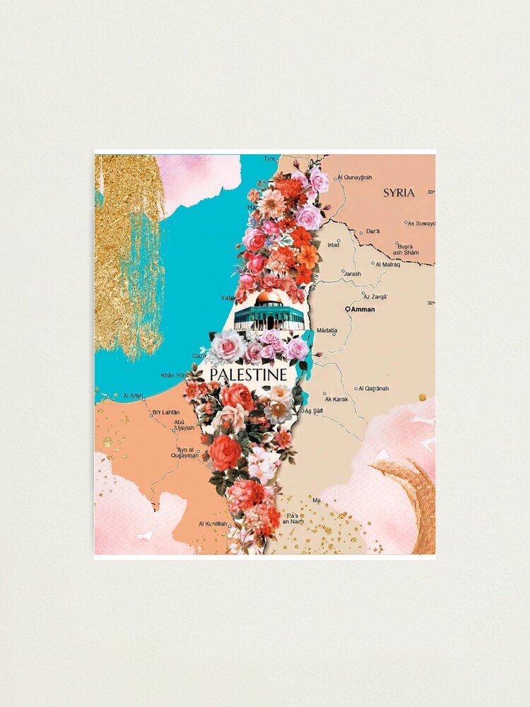 "Palestine Map With Flowers And Cities And Borders Jerusalem City ...