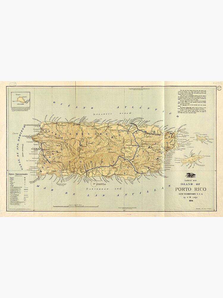 "Vintage Map of Puerto Rico (1898)" Poster for Sale by BravuraMedia ...