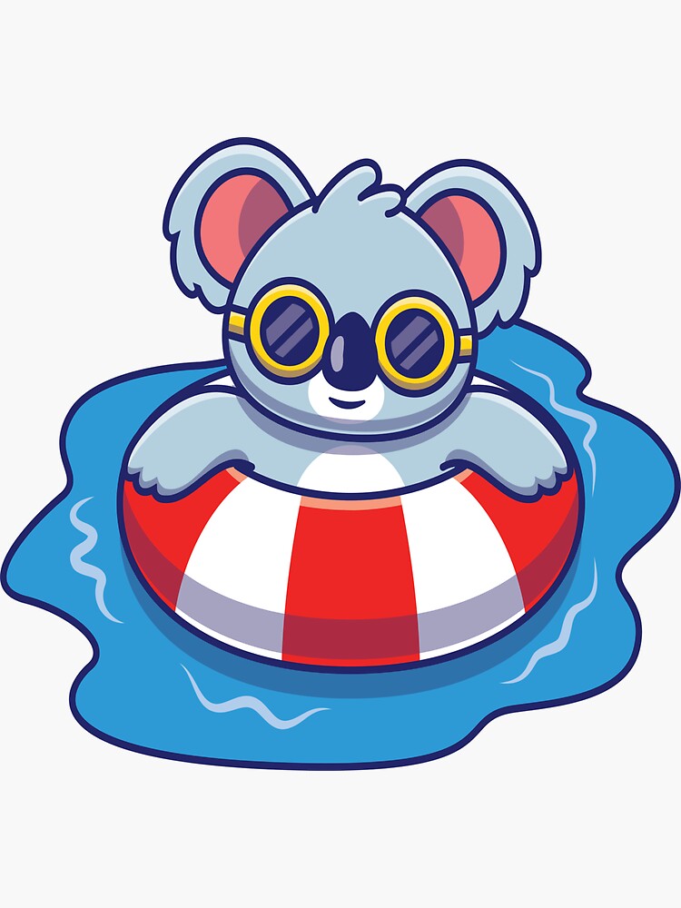 "Cute koala swimming cartoon" Sticker by TARAVA | Redbubble