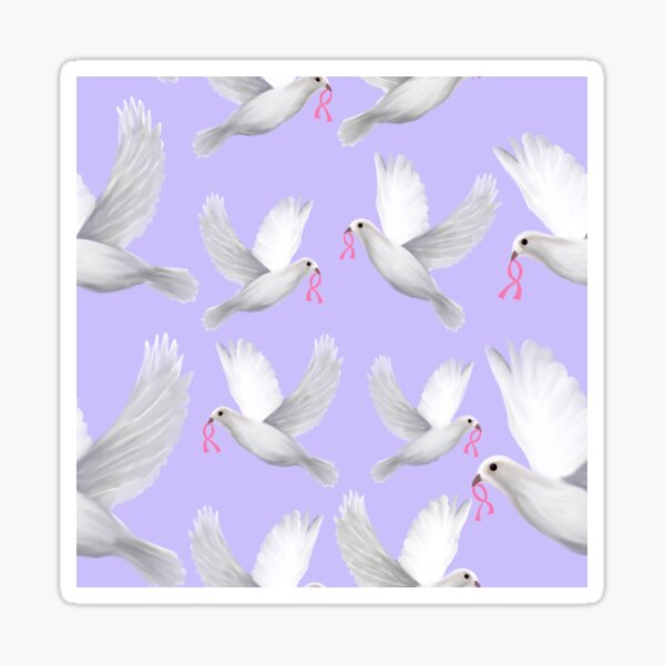 "Pink Ribbon Doves Lilac" Sticker for Sale by QuirkyCraftz | Redbubble