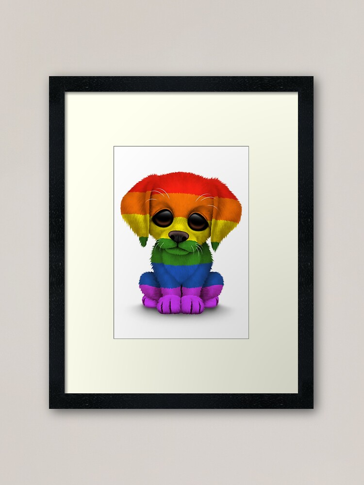 "Cute Gay Pride Rainbow Flag Puppy Dog" Framed Art Print for Sale by ...