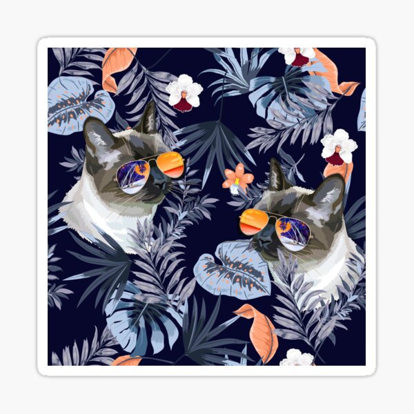 "Siamese cat navy tropical beautiful artistic" Sticker by WaveOcean123 ...