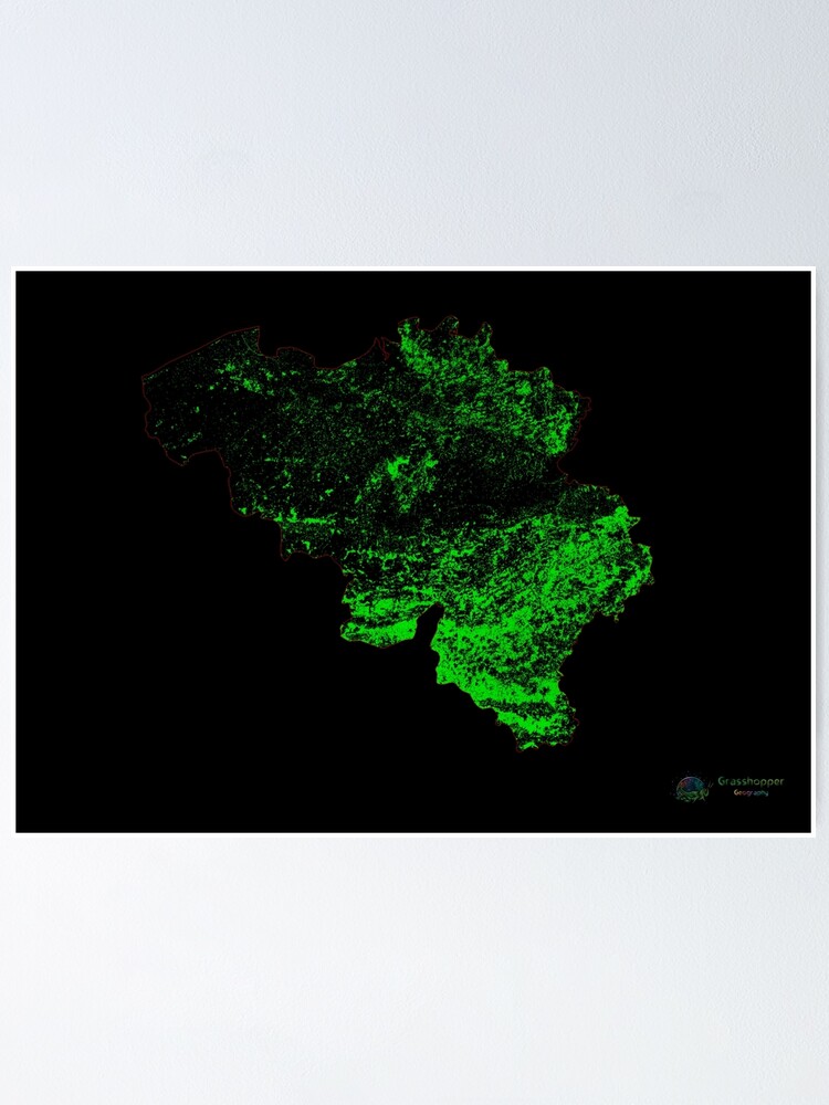 "Belgium Forest Cover Map with Black Background" Poster for Sale by ...