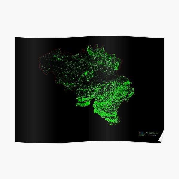 "Belgium Forest Cover Map with Black Background" Poster for Sale by ...