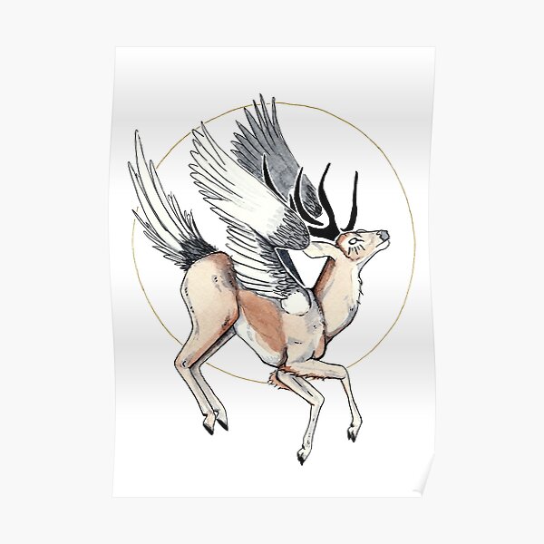 "Watercolour fantasy Peryton mythical creature " Poster by Elliezart ...