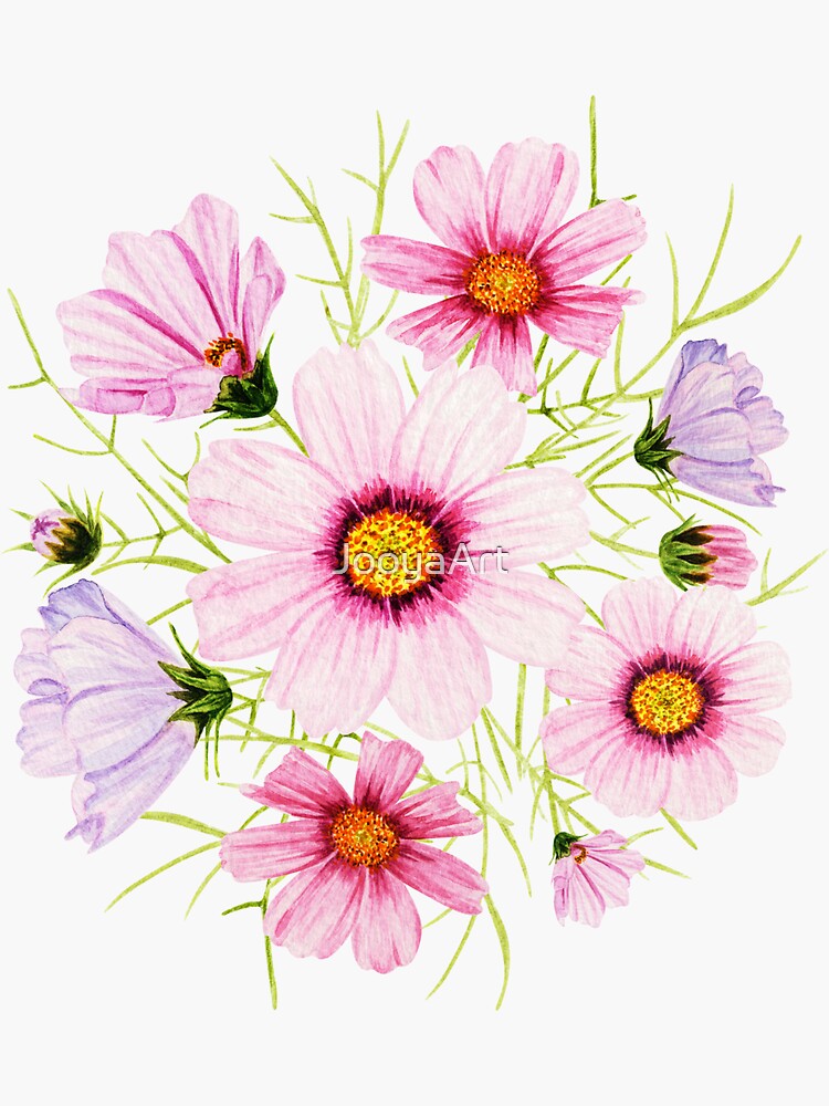 "Cosmos Flowers" Sticker by JooyaArt | Redbubble
