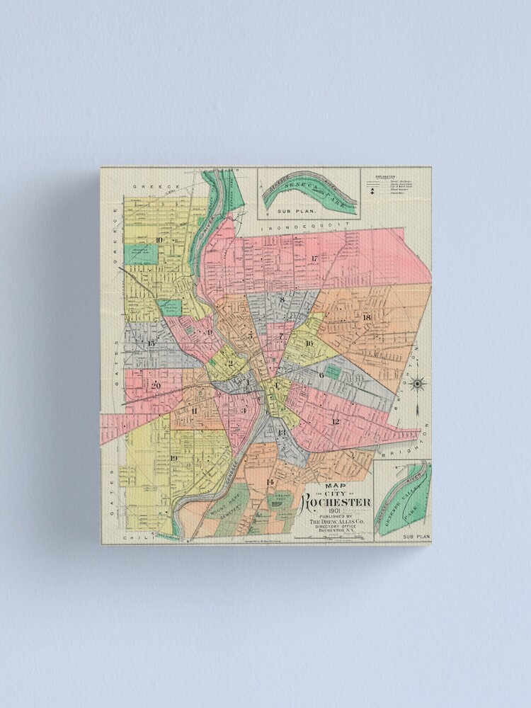 "Vintage Map of Rochester NY (1901)" Canvas Print by BravuraMedia ...