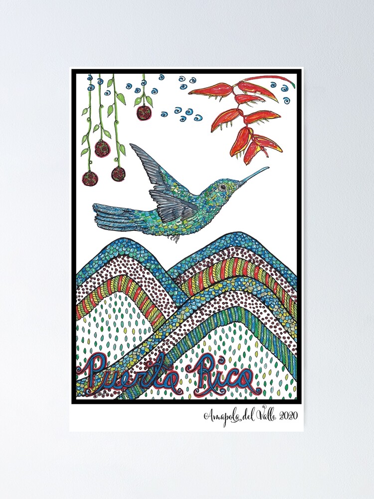 "Colibri flying over Tetas de Cayey con letras Puerto Rico" Poster for ...