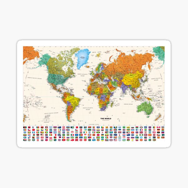 "World Map With Flags Poster" Sticker for Sale by bauersamuel | Redbubble