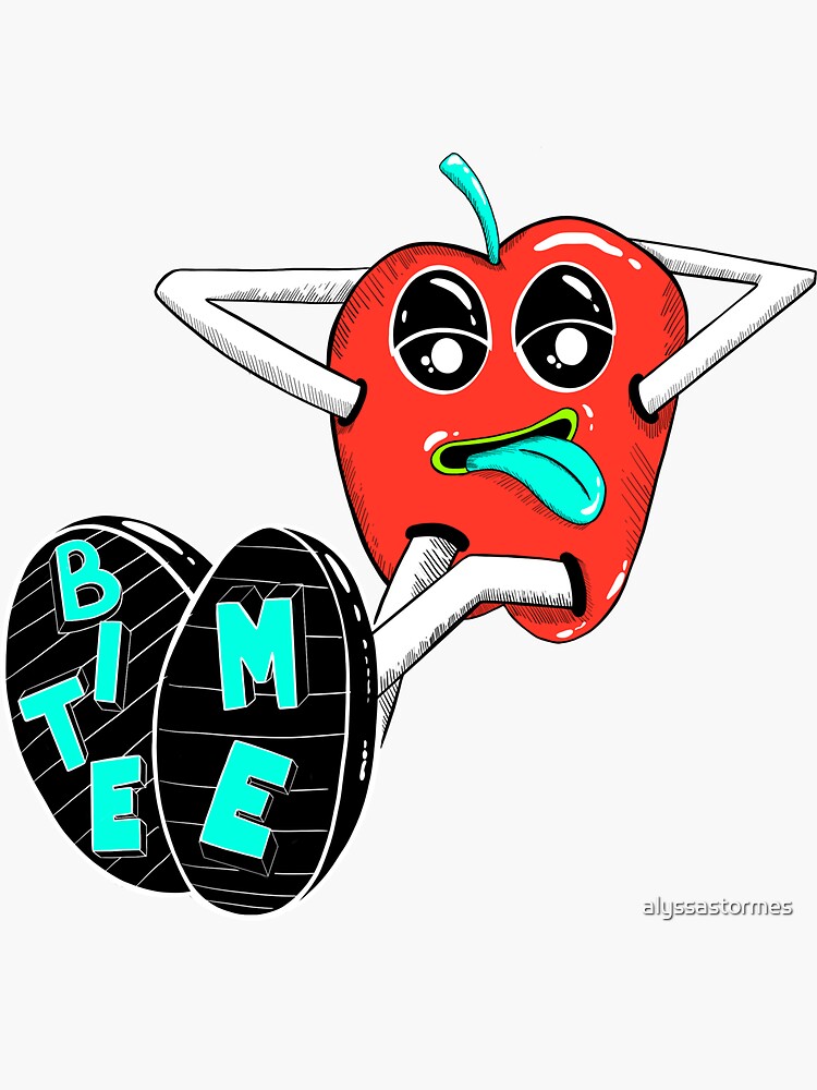 "Bite Me Apple Cartoon " Sticker for Sale by alyssastormes | Redbubble
