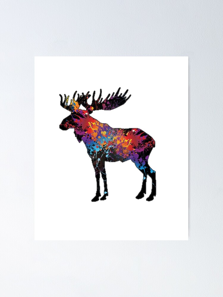 "Colorful Canadian Moose Abstract Splatter Paint" Poster by ...