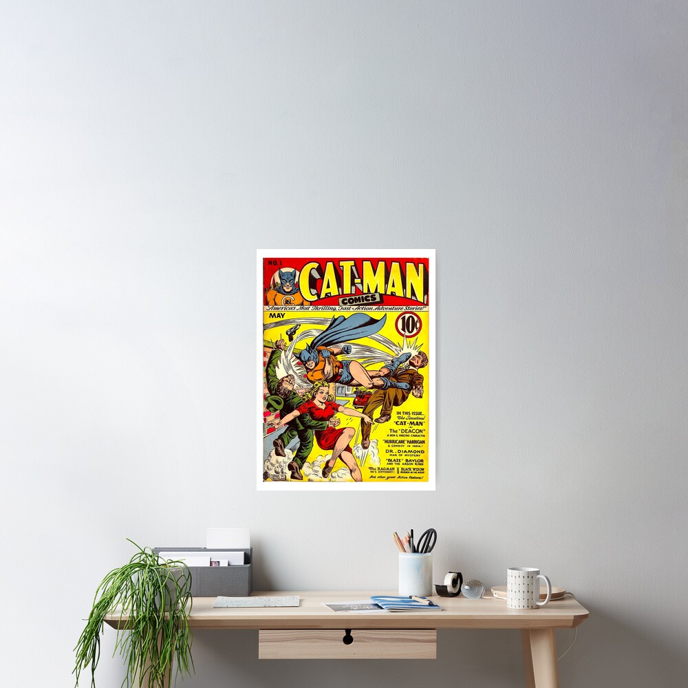 Póster «Cat-man Comics No1 - Cómic de superhéroe clásico retro vintage ...