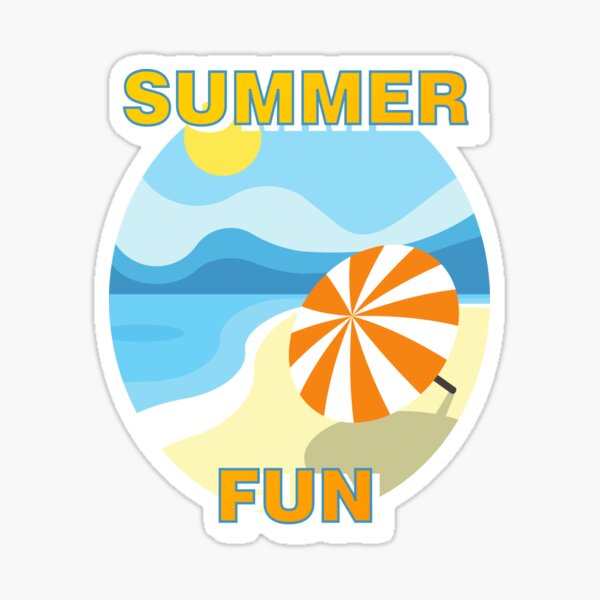 "Summer Fun! – Bold Lettering on Beach Background Design" Sticker for ...