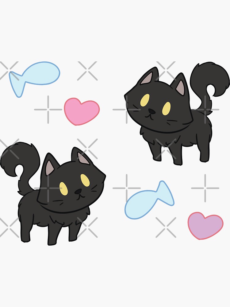 "Chibi Cat Design - Black Fluffy Cat" Sticker for Sale by HJacka ...