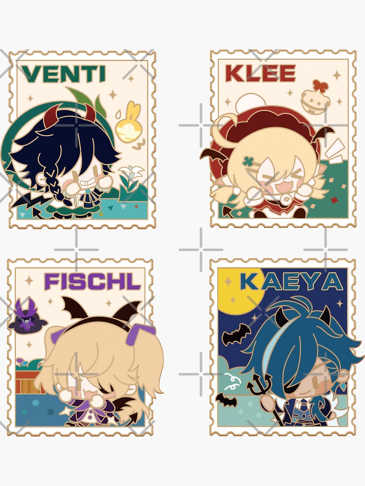 "Venti Klee Fischl Kaeya Genshin Impact Chibi Stamps Stickers Set ...