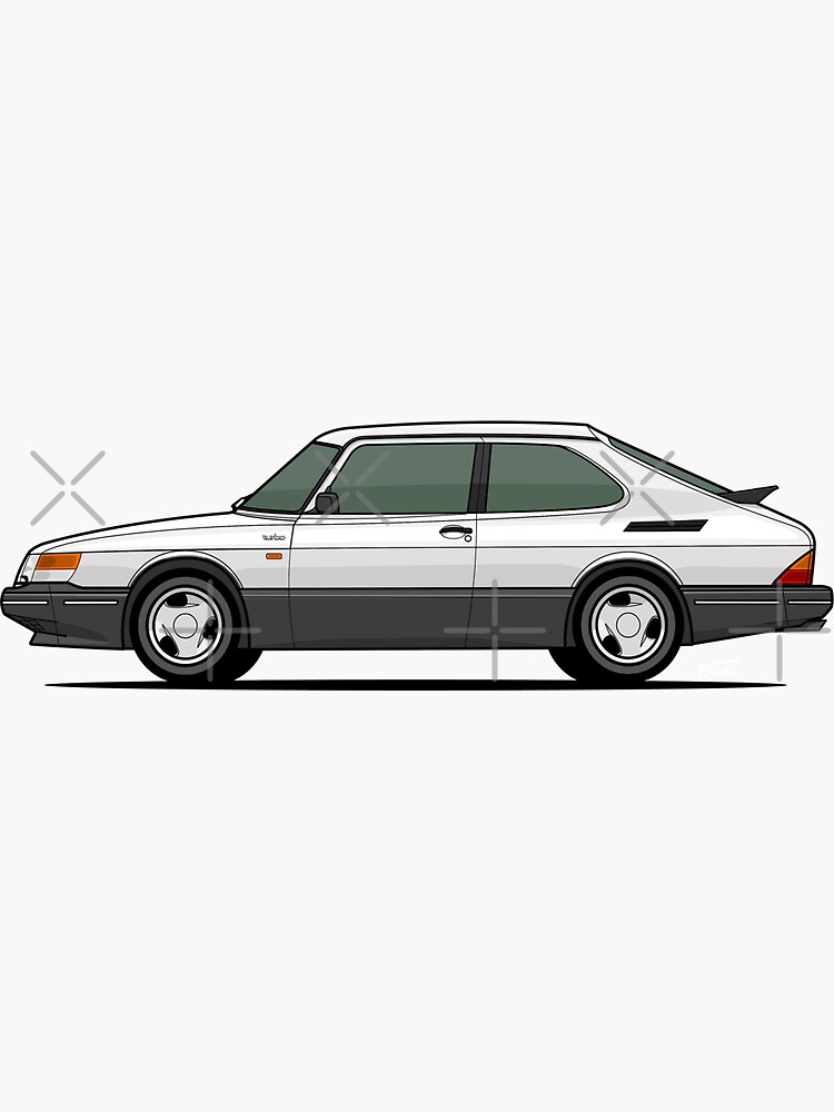 "Saab 900 Turbo single side view illustration - WHITE" Sticker by ...