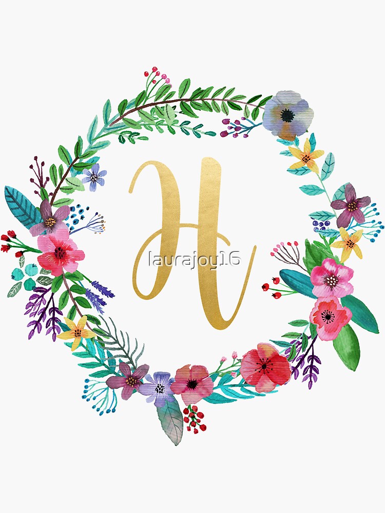 "Floral Initial Wreath Monogram H" Sticker for Sale by laurajoy16 ...