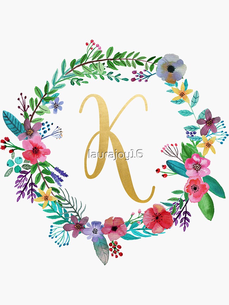 "Floral Initial Wreath Monogram K" Sticker for Sale by laurajoy16 ...