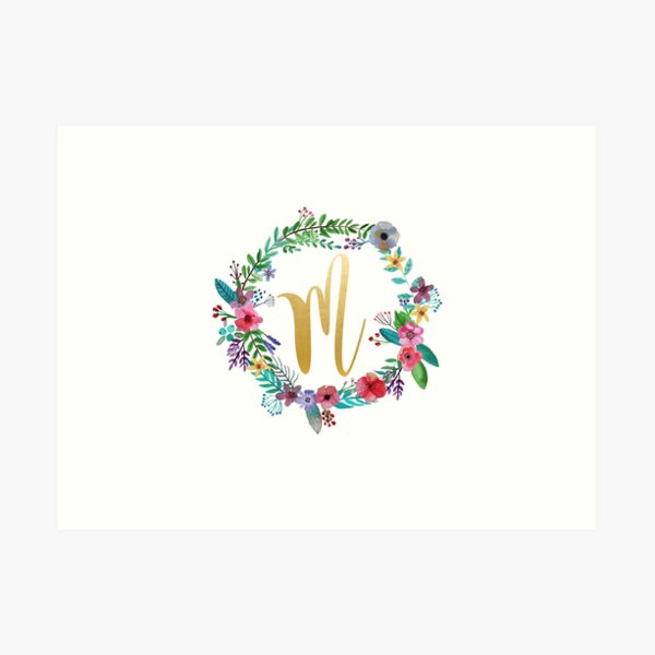 "Floral Initial Wreath Monogram M" Art Print for Sale by laurajoy16 ...