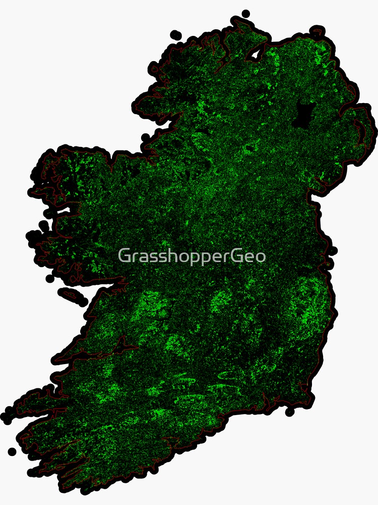 "Island of Ireland Forest Cover Map with Black Background" Sticker for ...