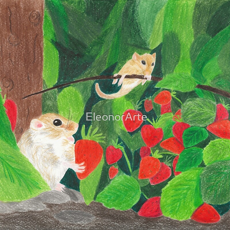 "Dormice eating strawberries" by EleonorArte | Redbubble