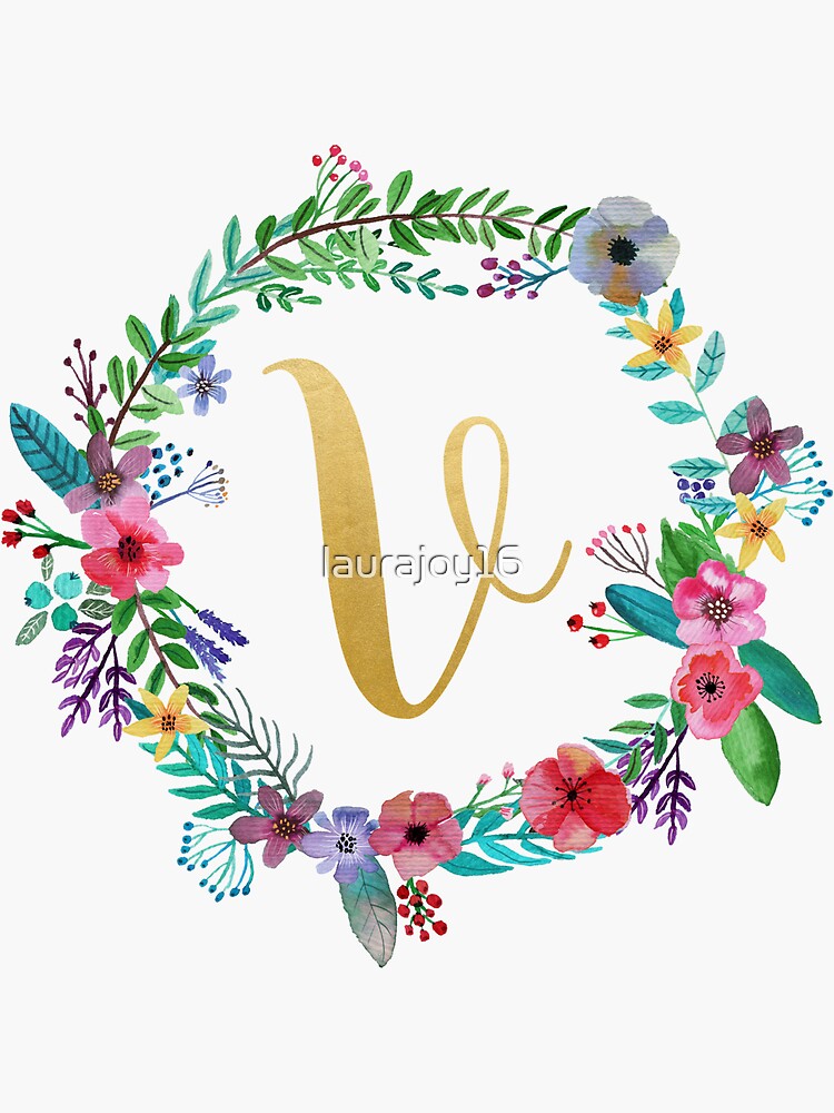 "Floral Initial Wreath Monogram V" Sticker for Sale by laurajoy16 ...