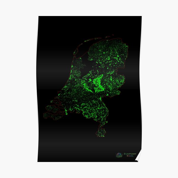 "The Netherlands Forest Cover Map with Black Background" Poster for ...