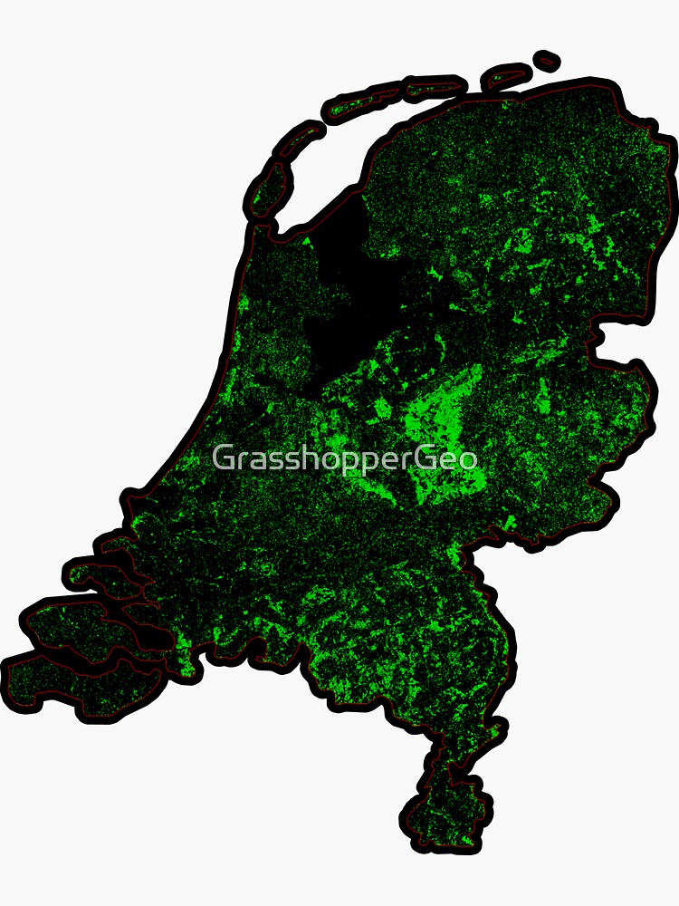 "The Netherlands Forest Cover Map with Black Background" Sticker for ...