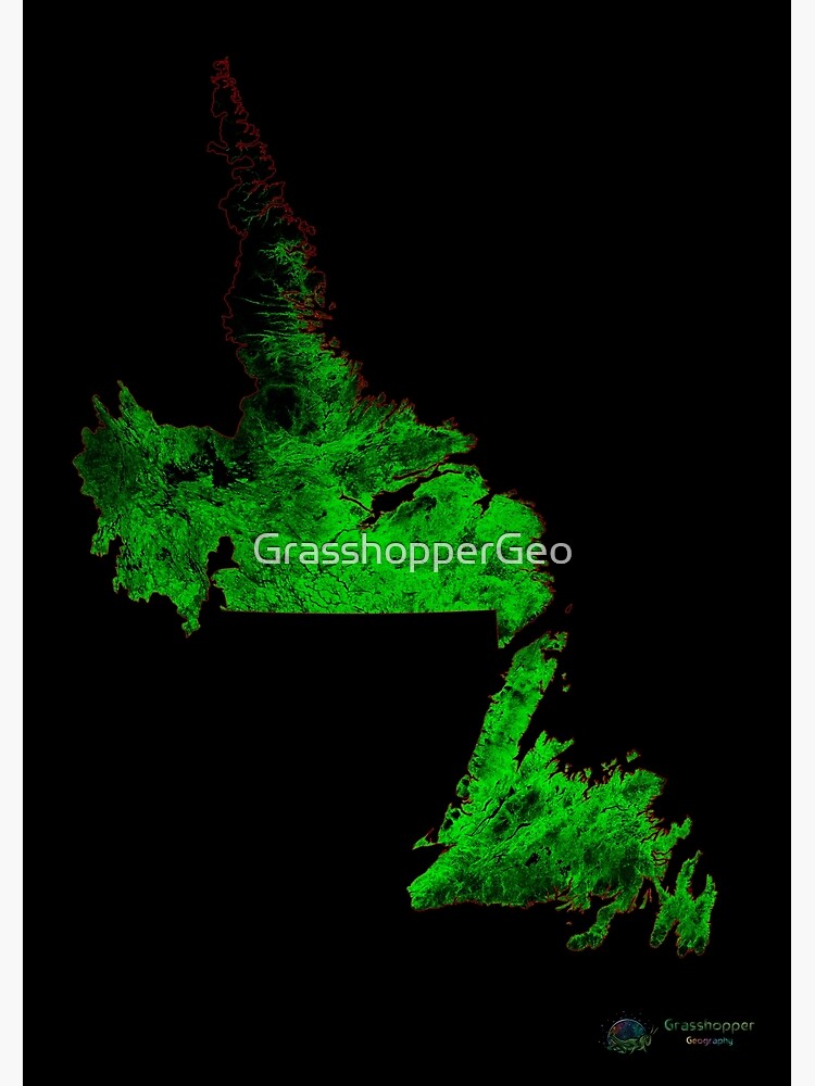 "Newfoundland and Labrador Forest Cover Map with Black Background ...