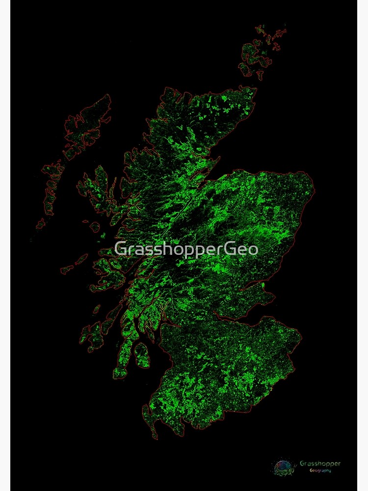 "Scotland Forest Cover Map with Black Background" Poster for Sale by ...