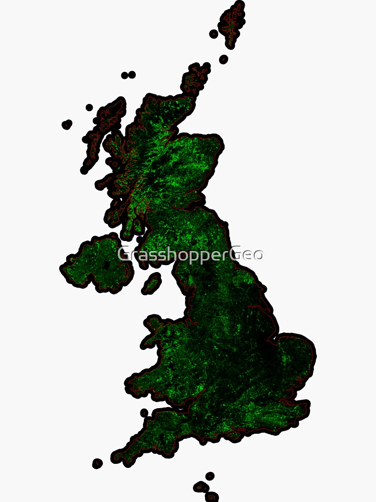 "United Kingdom Forest Cover Map with Black Background" Sticker for ...