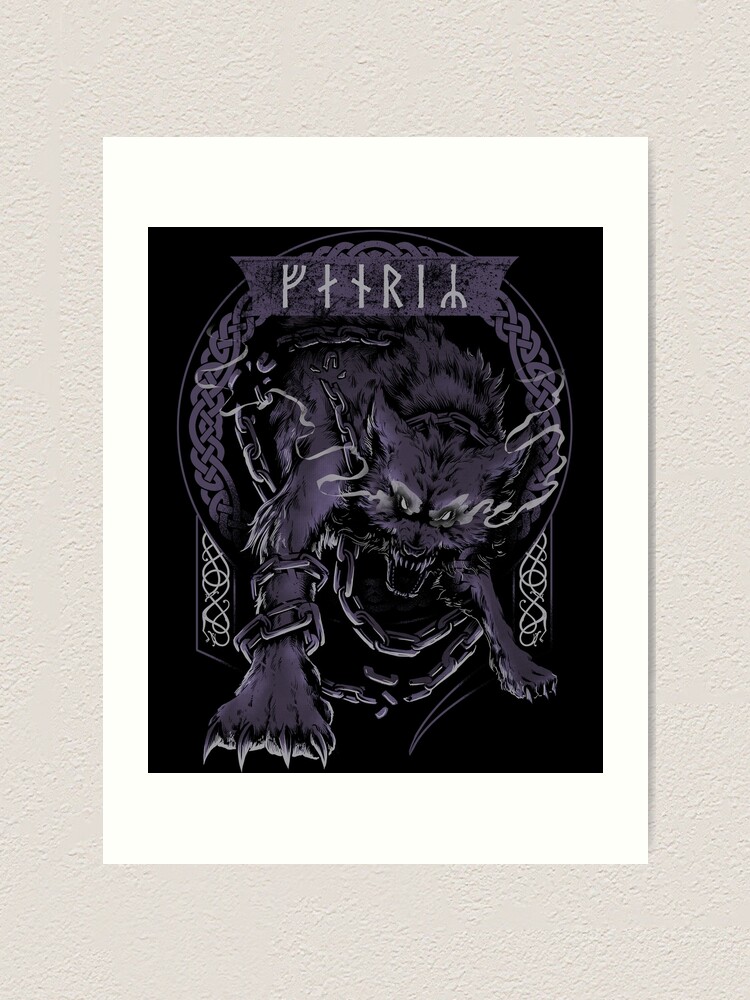 "Fenrir Wolf Norse Futhark Runes Viking Mythology Ragnarok Purple" Art ...