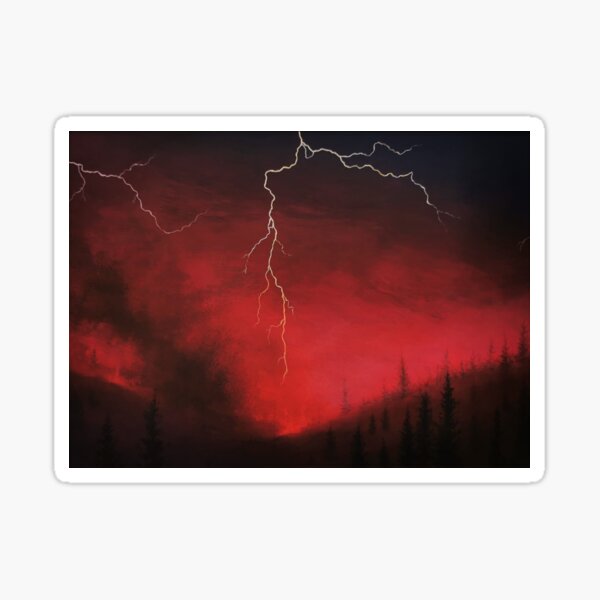 "Natural Disaster. Red Forest Fire Painting With Lightning Strike ...