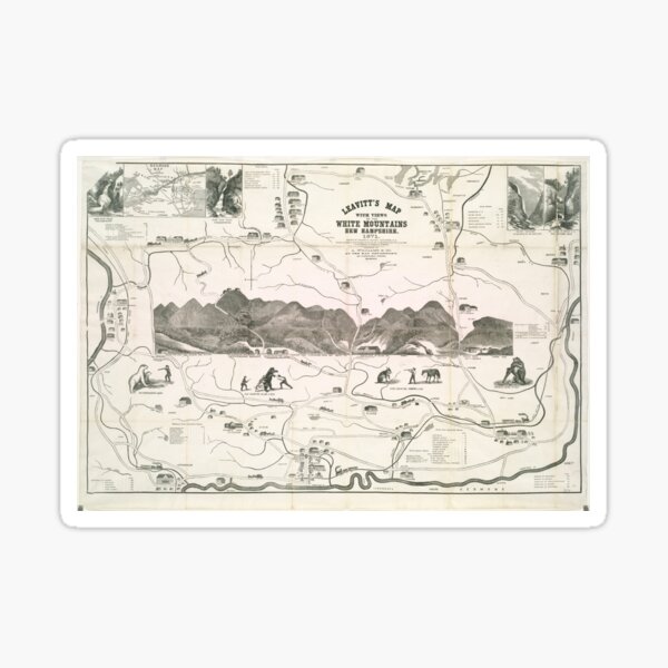"Vintage Map of The White Mountains (1871)" Sticker by BravuraMedia ...