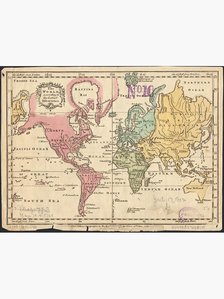 "Vintage Map of The World (1760) 2" Sticker for Sale by BravuraMedia ...