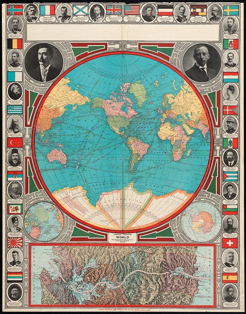 "Vintage Map of The World (1913)" by BravuraMedia | Redbubble
