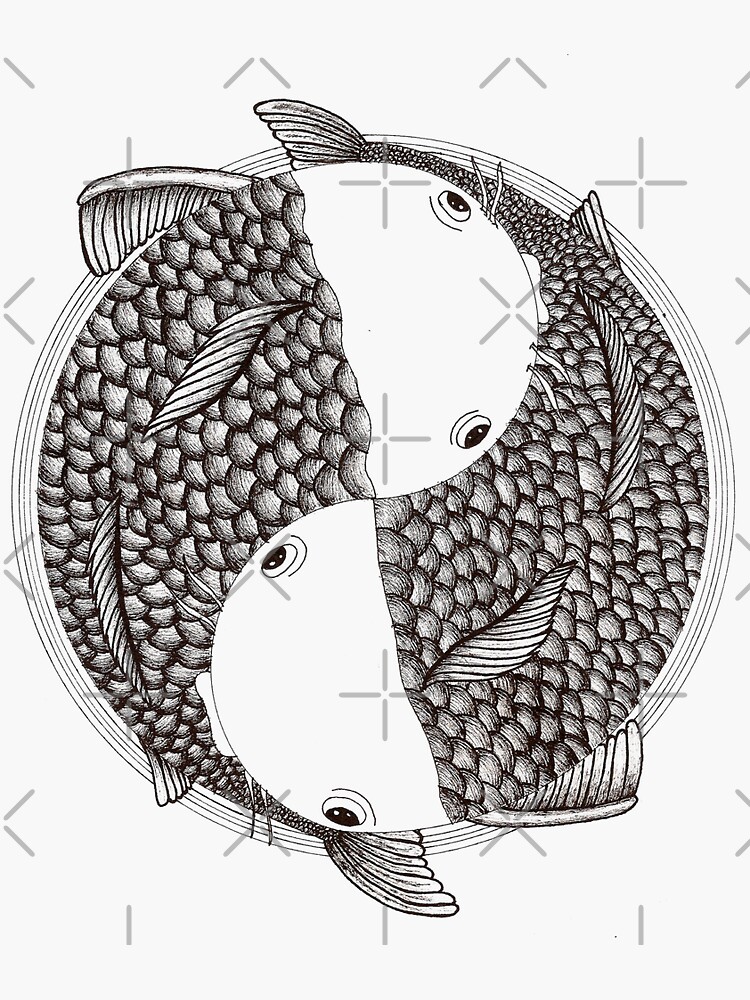 "Pisces - Fish Koi - Japanese Tattoo Style (black and white)" Sticker ...