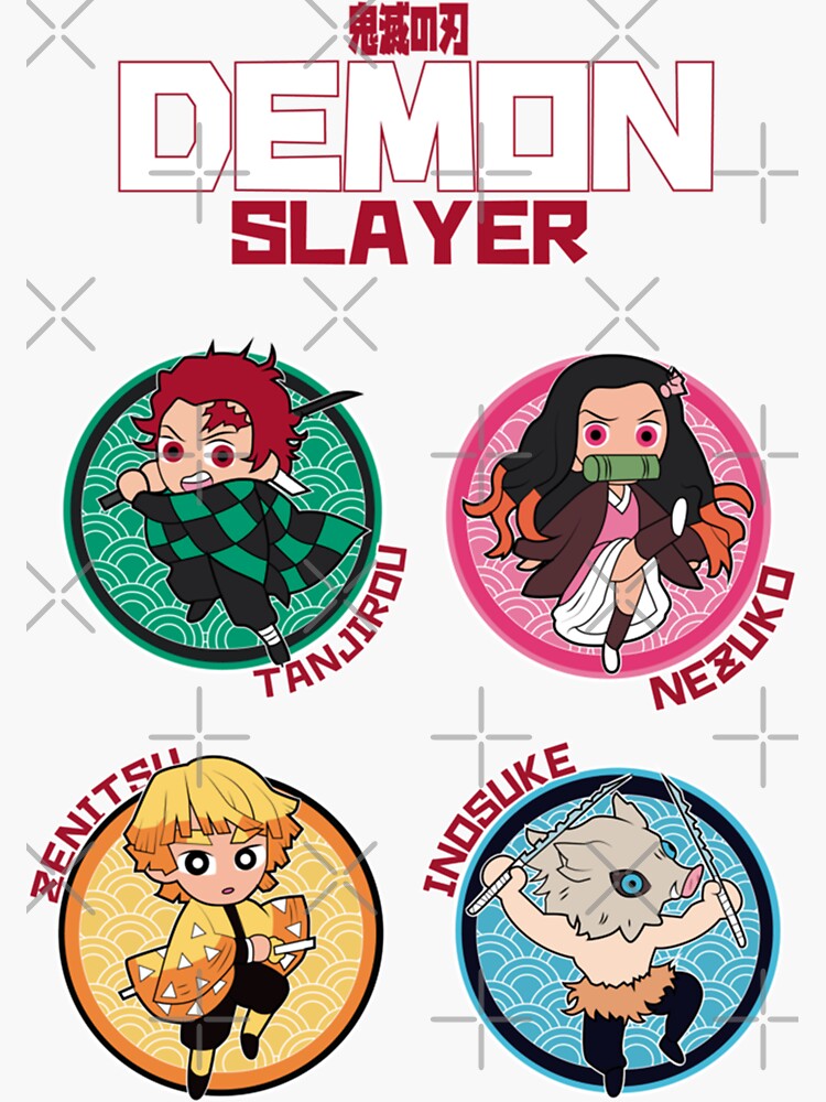Pegatina «Demon Slayer Anime Tanjiro Nezuko Zenitsu Inosuke Chibi Art ...
