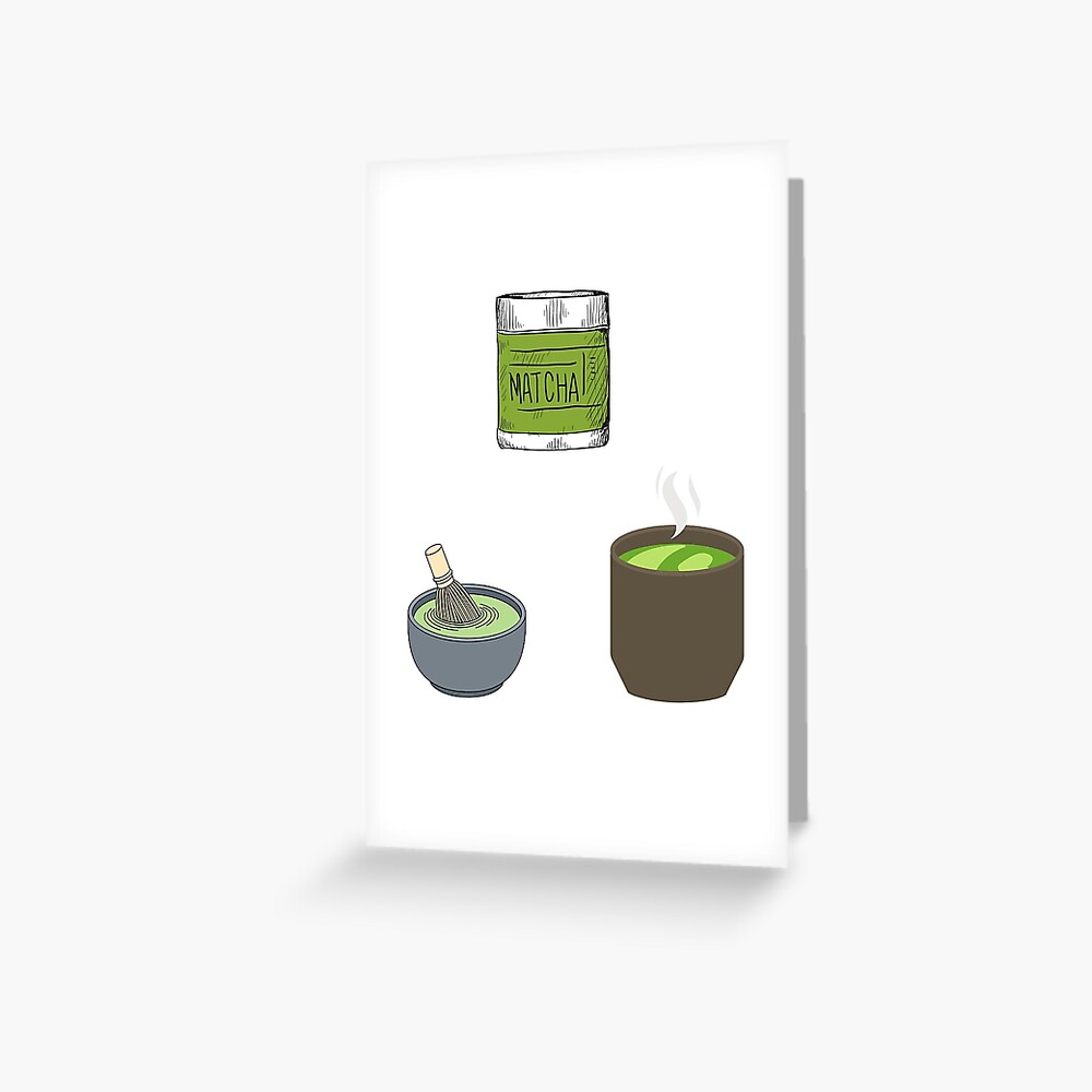 "Matcha sticker pack with powder. mixing bowl and a hot cup of matcha ...
