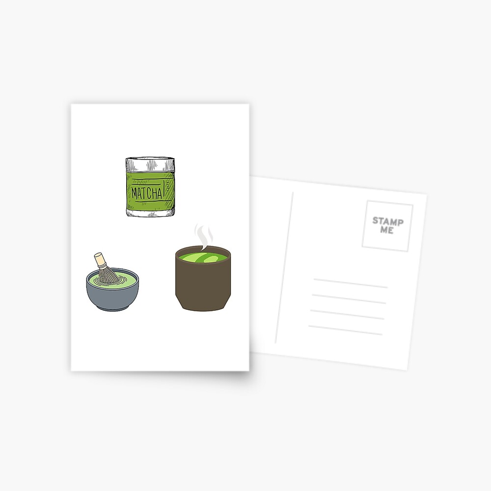 "Matcha sticker pack with powder. mixing bowl and a hot cup of matcha ...