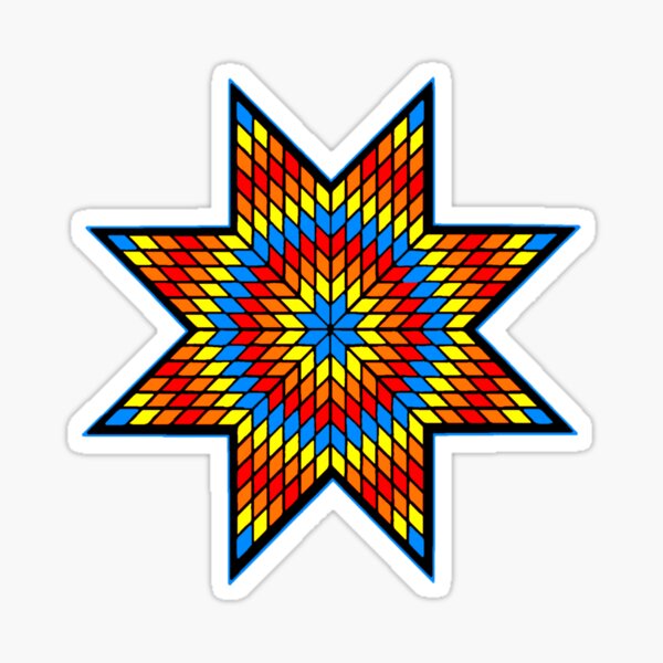" Native American StarQuilt Design Sky Blue / Fire Color " Sticker for ...
