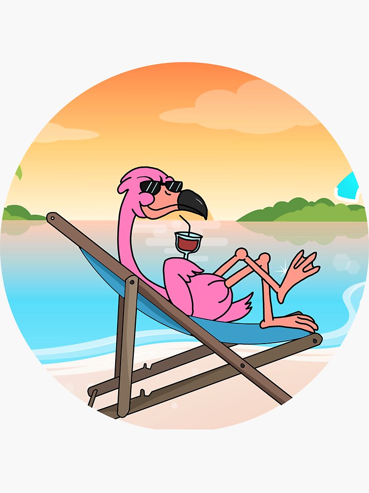 "Flamingo Chill At Beach With Sunset Comic Style " Sticker for Sale by ...
