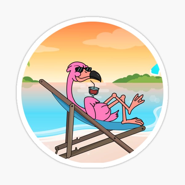 "Flamingo Chill At Beach With Sunset Comic Style " Sticker for Sale by ...